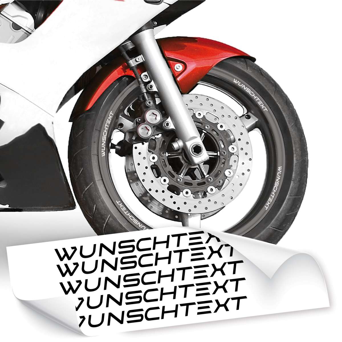 Klebe-X bietet individuelle Wunschtext Motorrad Felgenaufkleber